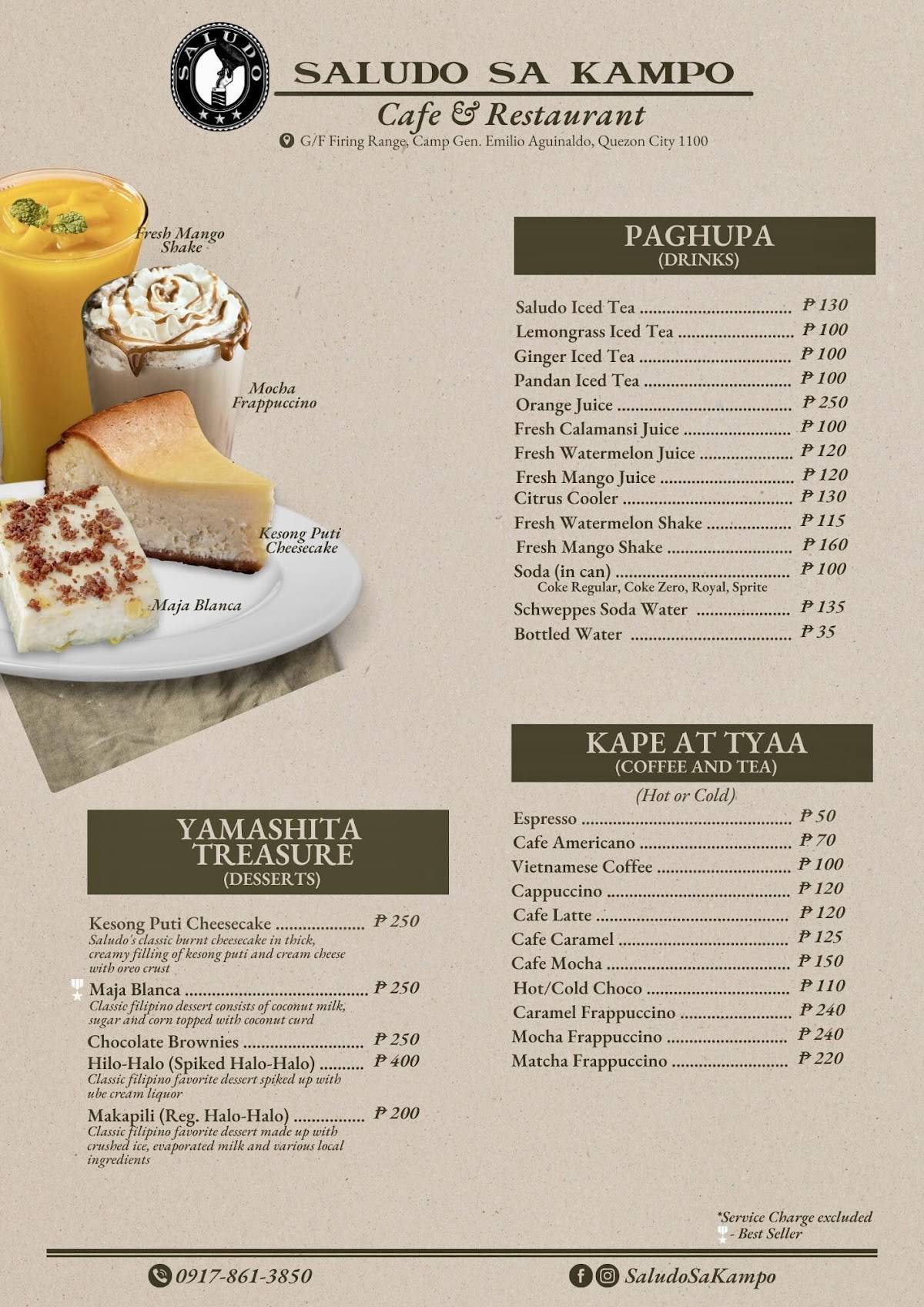 Menu at Saludo Sa Kampo Cafe & Restaurant, Quezon City