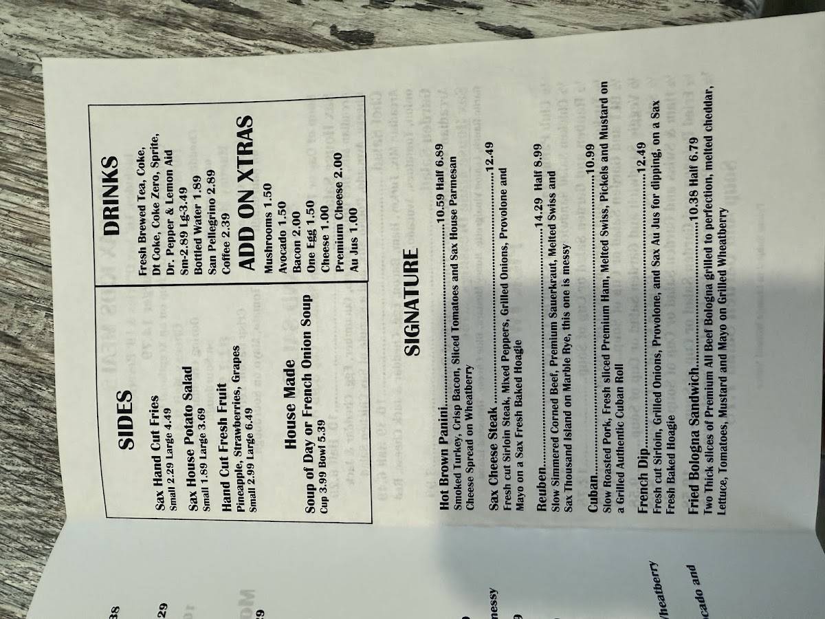 Menu at SAX GRILLE cafe, Fort Walton Beach, 10 Eglin Pkwy SE