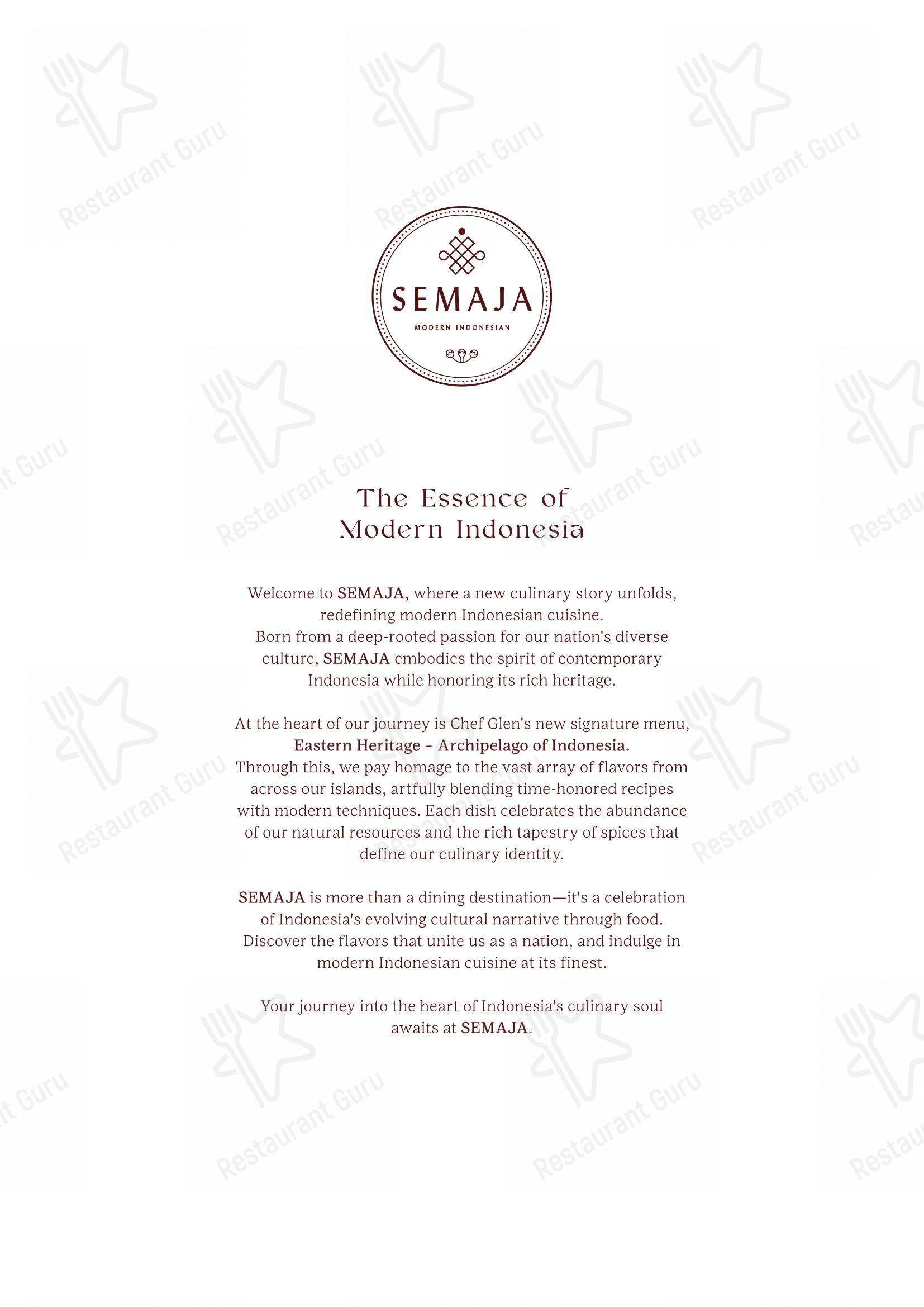 Menu at SEMAJA Menteng restaurant, Jakarta