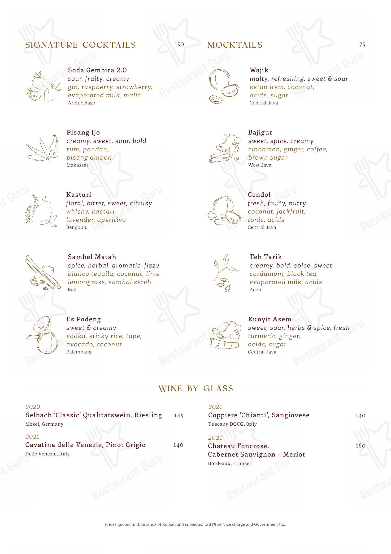 Menu at SEMAJA Menteng restaurant, Jakarta
