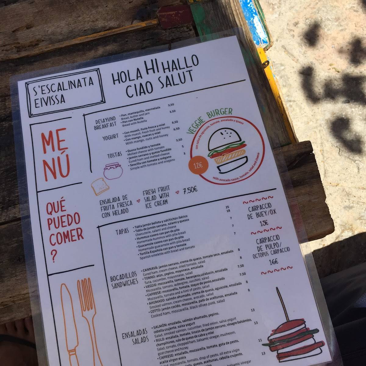 Menu at S'Escalinata pub & bar, Ibiza