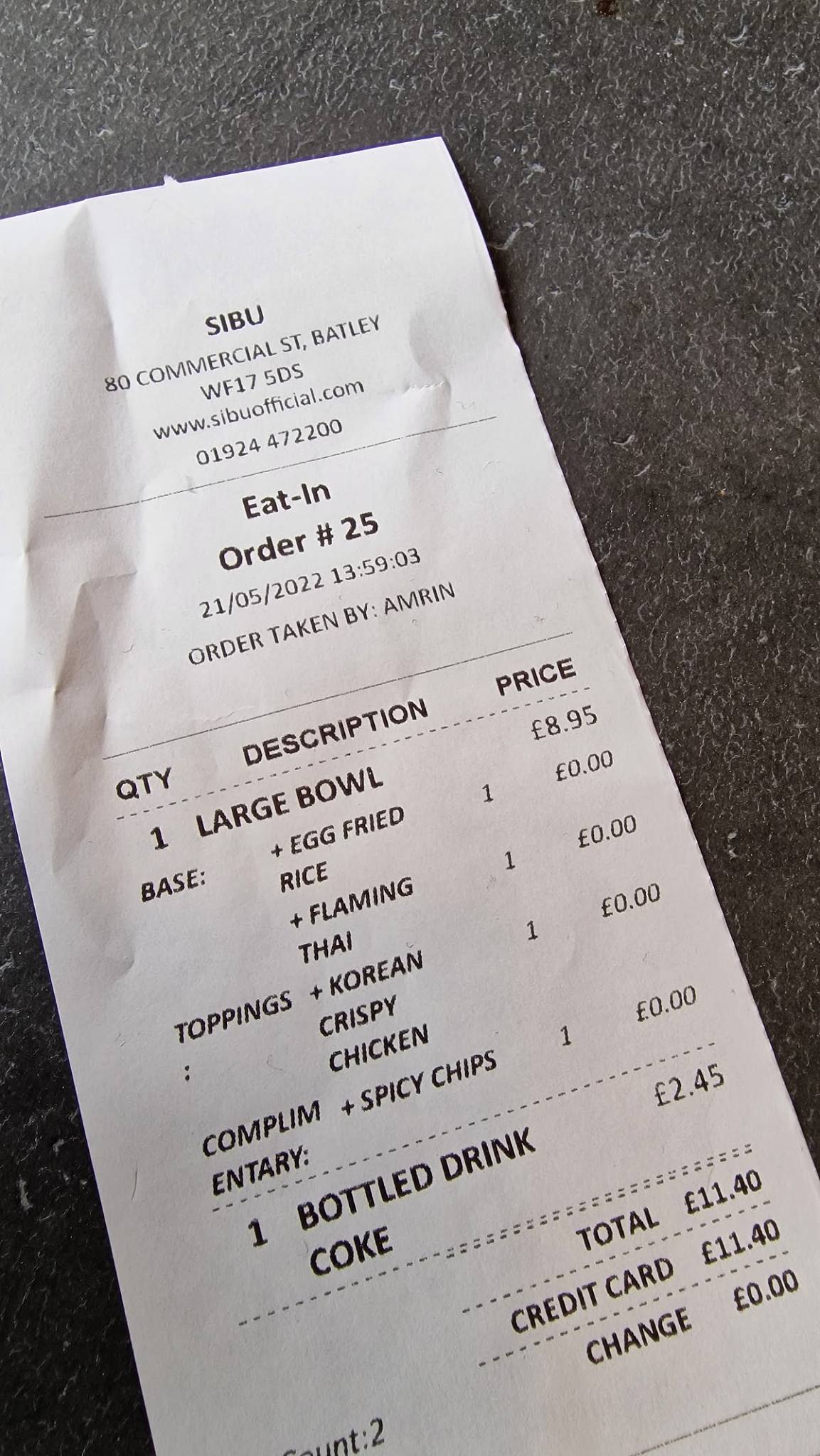 Menu at SIBU restaurant, Batley