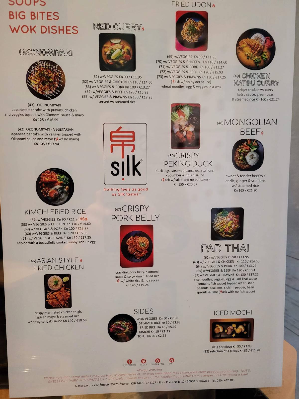 Menu at SILK - Pan-Asian Fusion Dubrovnik restaurant, Dubrovnik