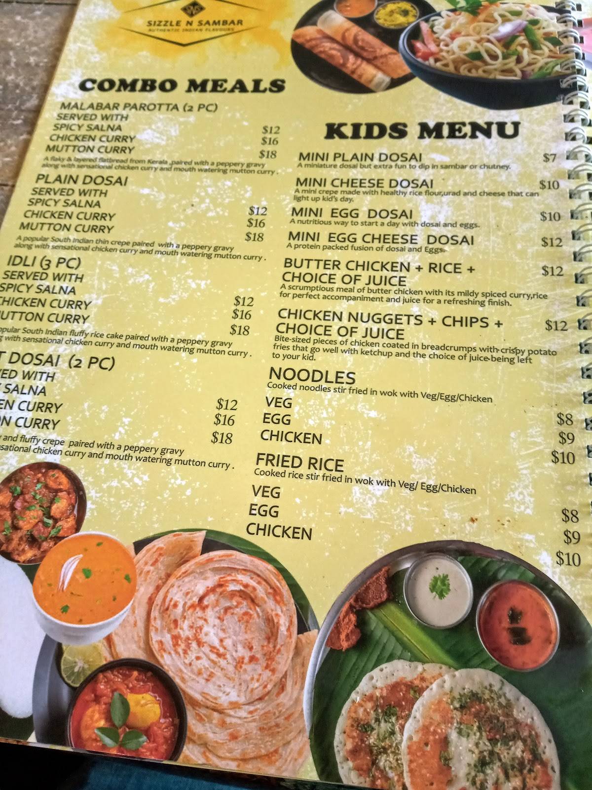 Menu at SIZZLE 'N' SAMBAR, East Victoria Park