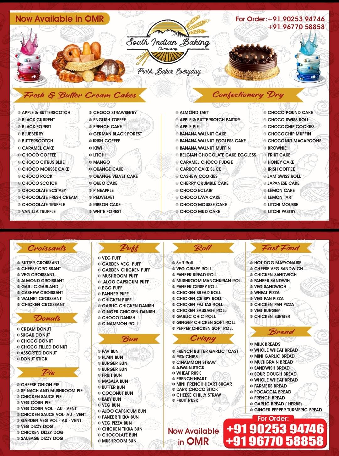 Menu at SOUTH INDIAN BAKING COMPANY, Thirumudivakkam