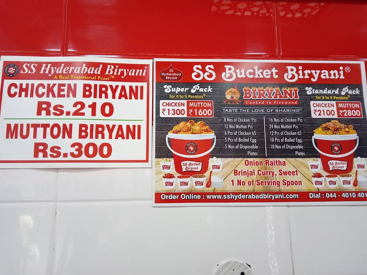 Menu at SS Hyderabad Biryani Saidapet, Chennai