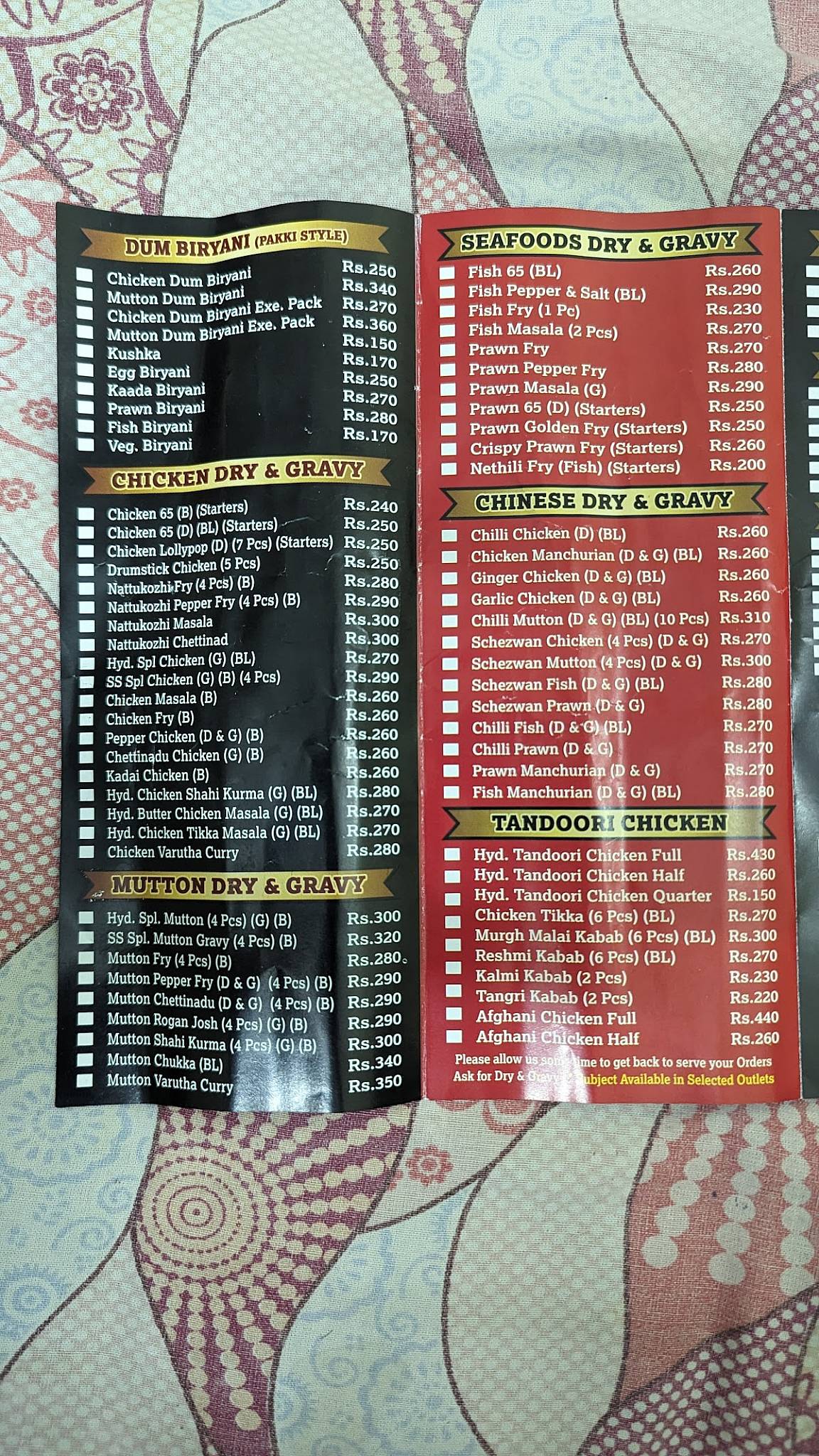 Menu at SS Hyderabad Biryani Saidapet, Chennai