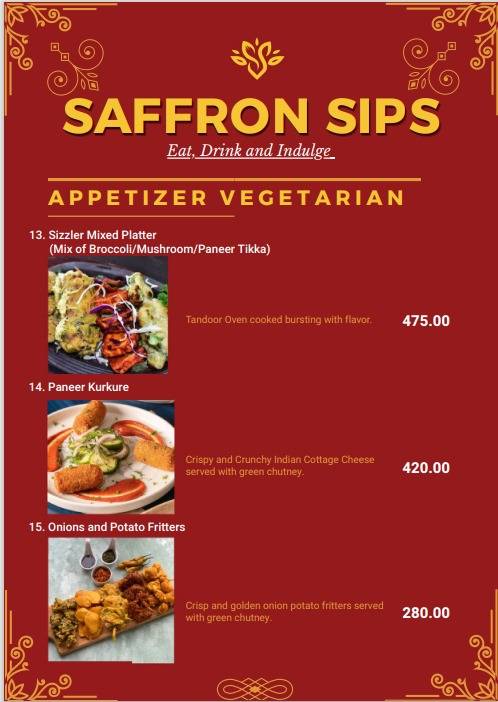 Carta de Saffron Sips - Cebu- Indian Restaurant, Cebú
