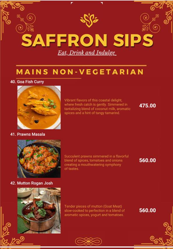 Menu at Saffron Sips - Indian Restaurant, Cebu City