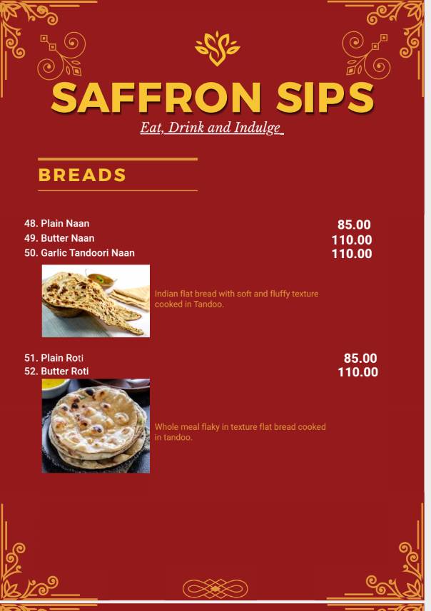 Menu at Saffron Sips - Indian Restaurant, Cebu City