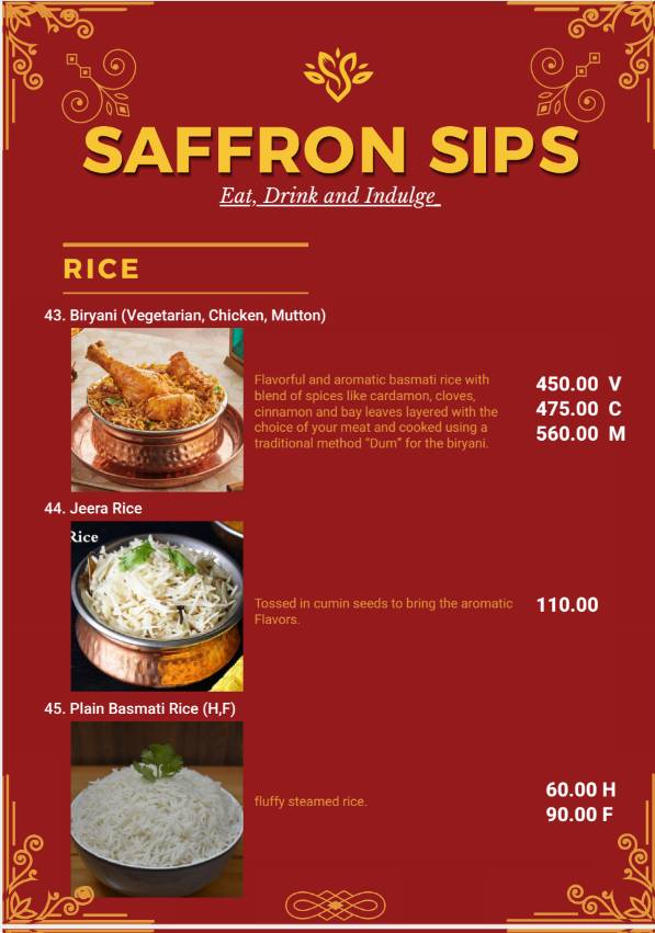 Menu at Saffron Sips - Indian Restaurant, Cebu City