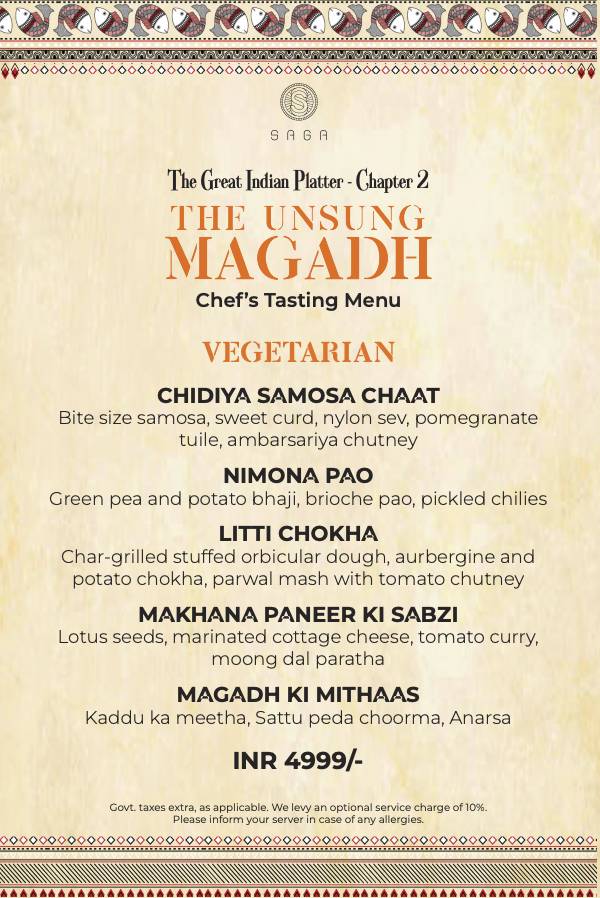 Menu at Saga, Gurugram
