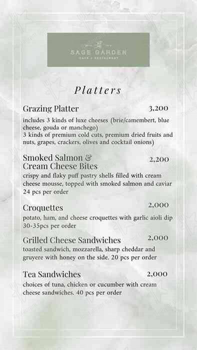 Menu at Sage Garden Cafe and Restaurant, Muntinlupa