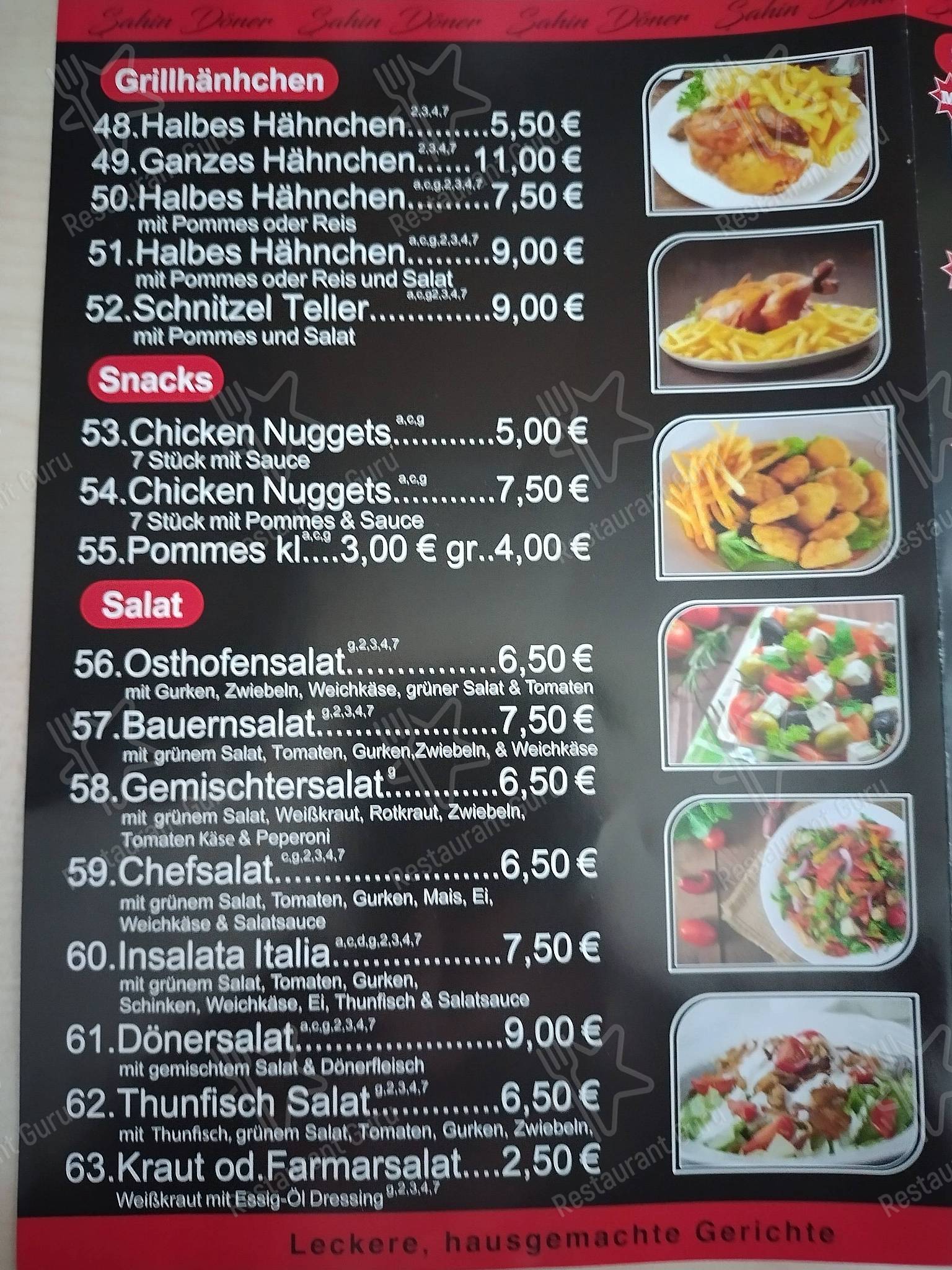 Speisekarte von Sahin Döner - Pizzeria & Grillhähnchen, Osthofen