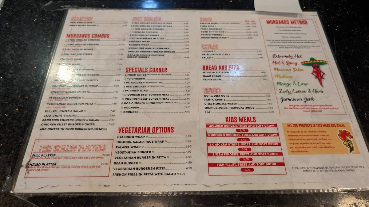 Menu at Murgano's fast food, St Albans