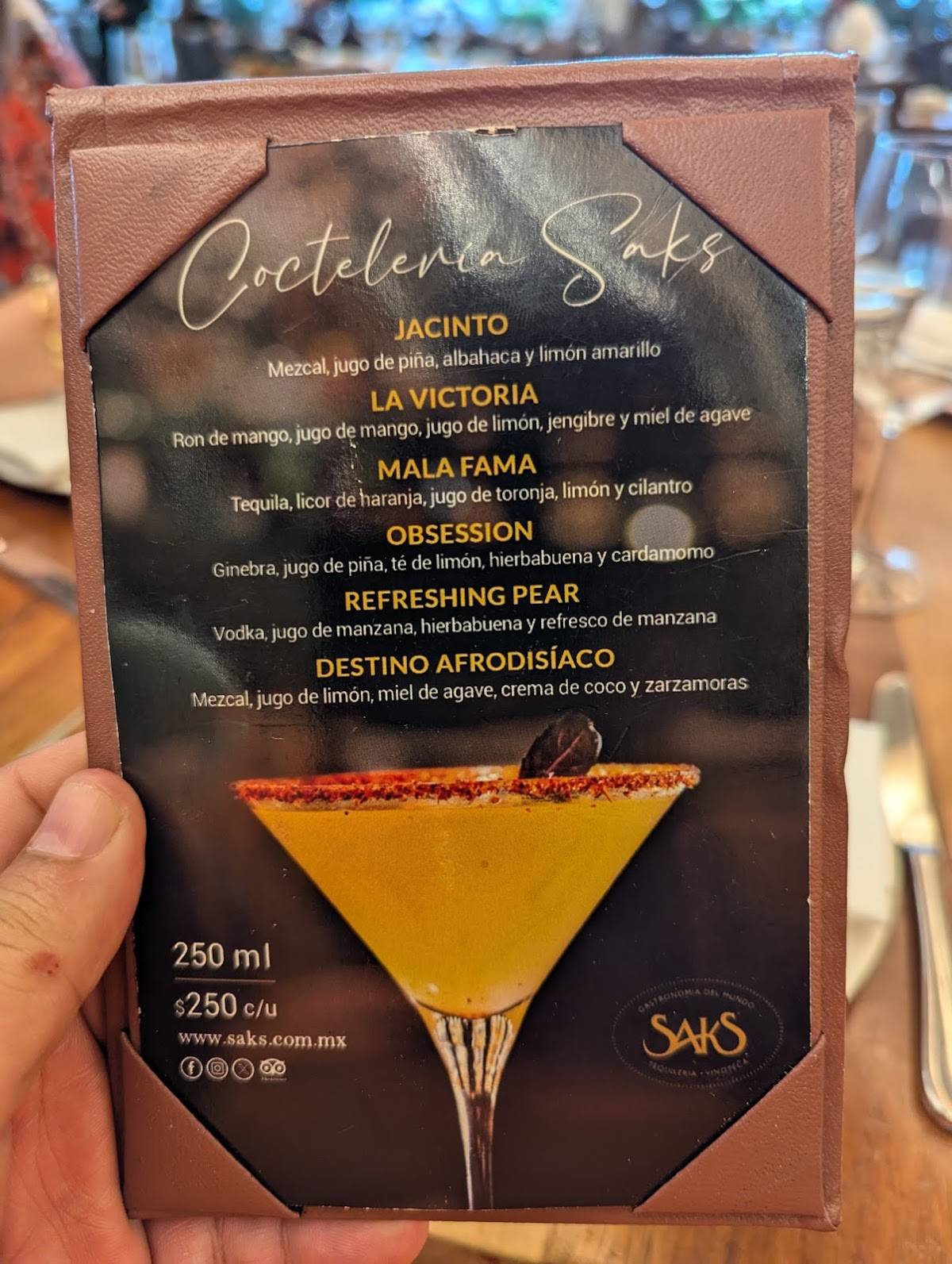 Carta del restaurante Saks Oasis Coyoacán, Ciudad del México