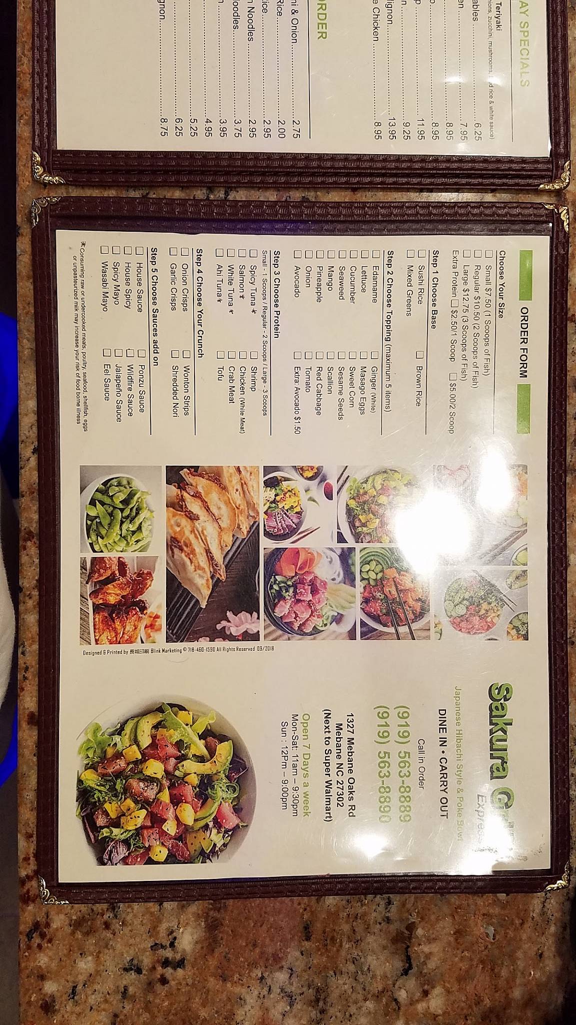 Menu at Sakura Grill restaurant, Mebane
