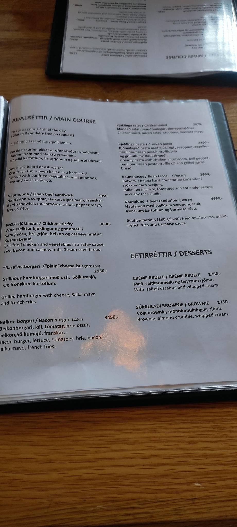 Menu at Salka Restaurant, Húsavík
