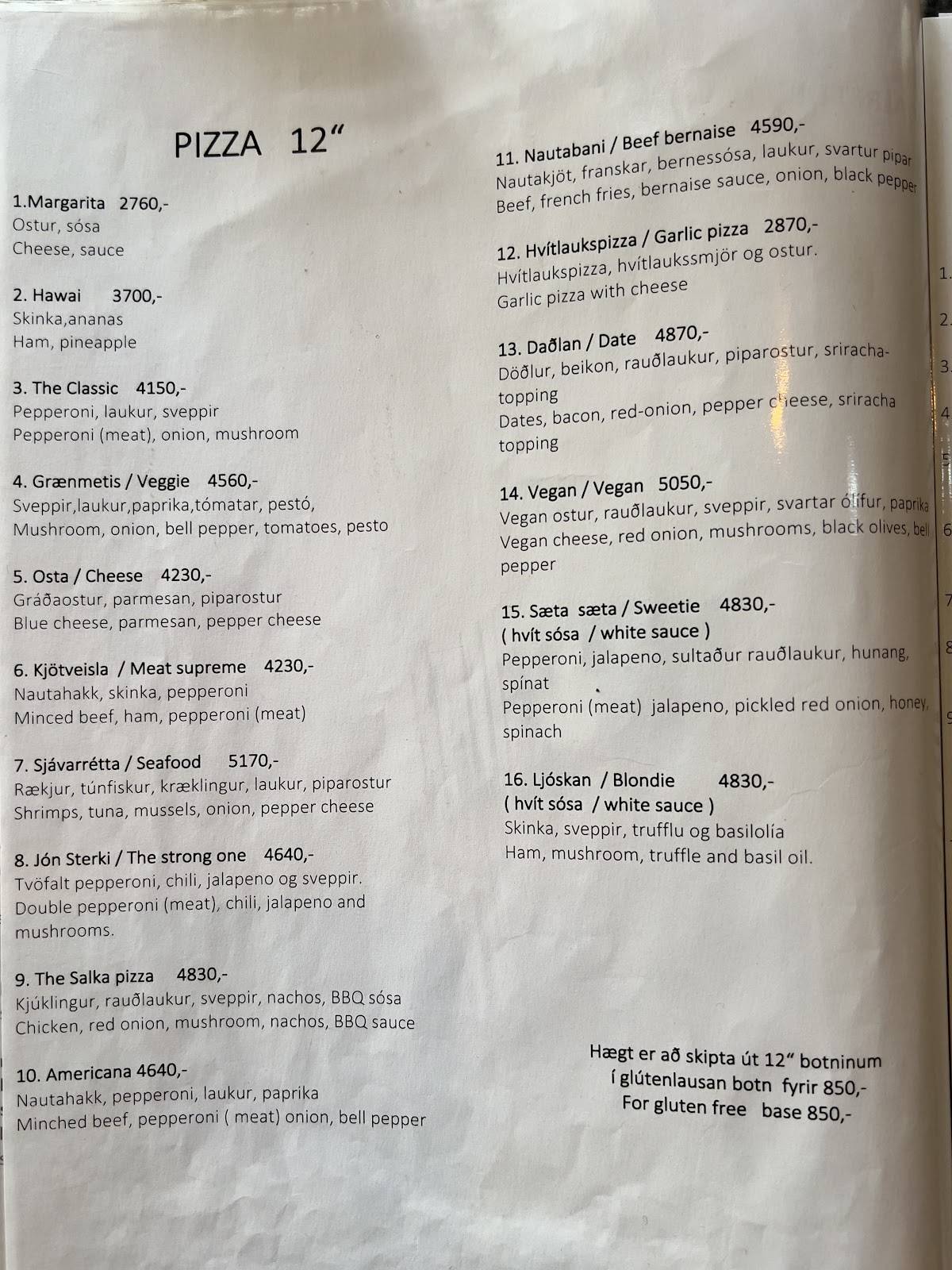 Menu at Salka Restaurant, Húsavík