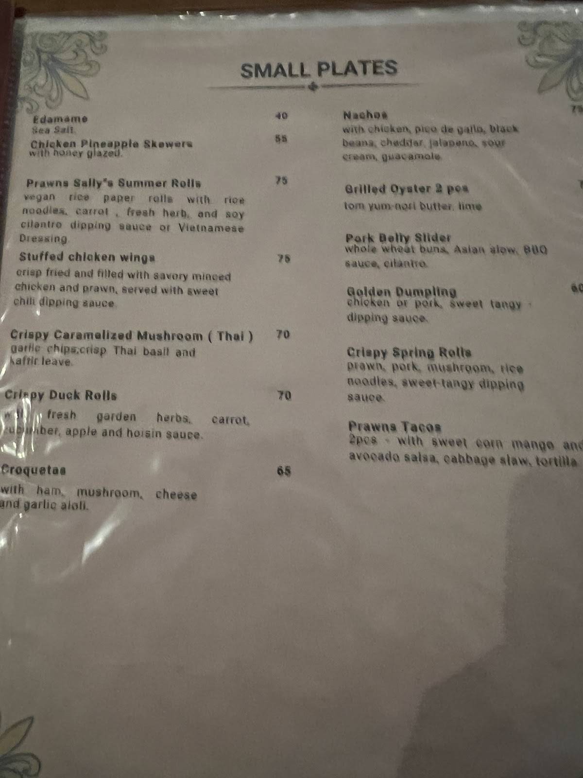Menu at Sally’s Kitchen restaurant, Gianyar, Jl. Raya Pengosekan Ubud