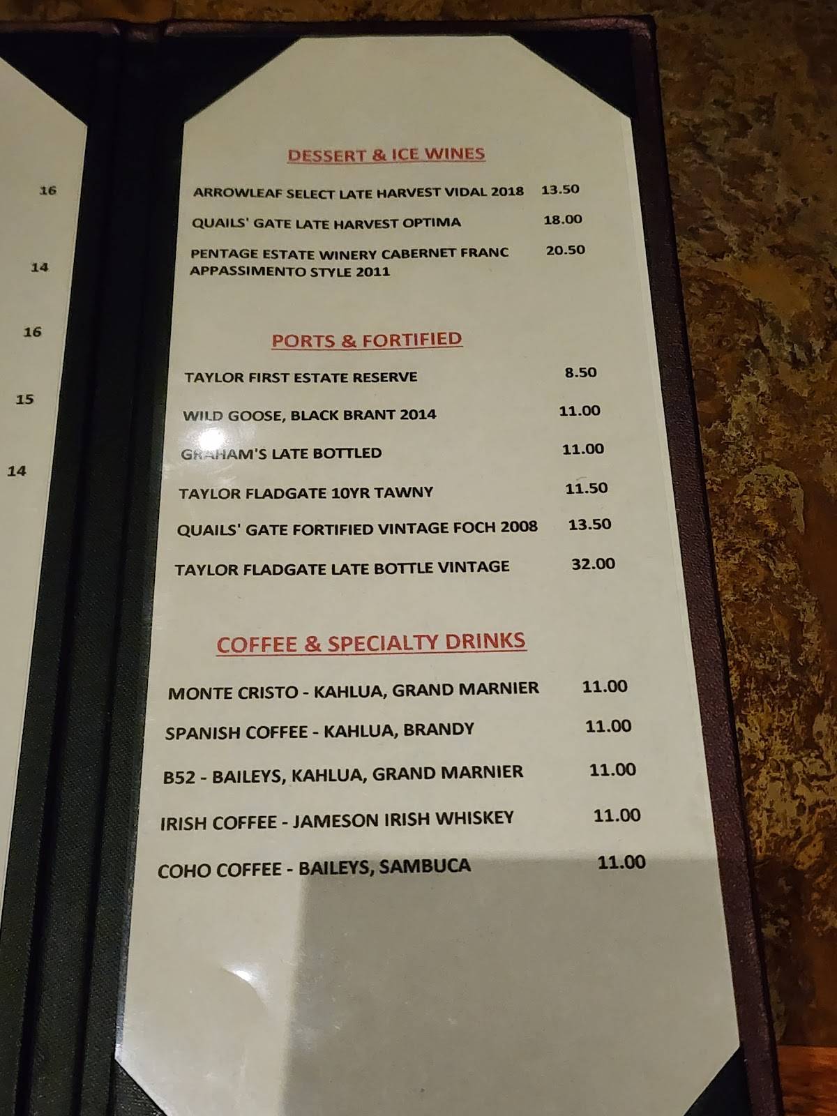 Menu at Salmon House On The Hill restaurant, West Vancouver