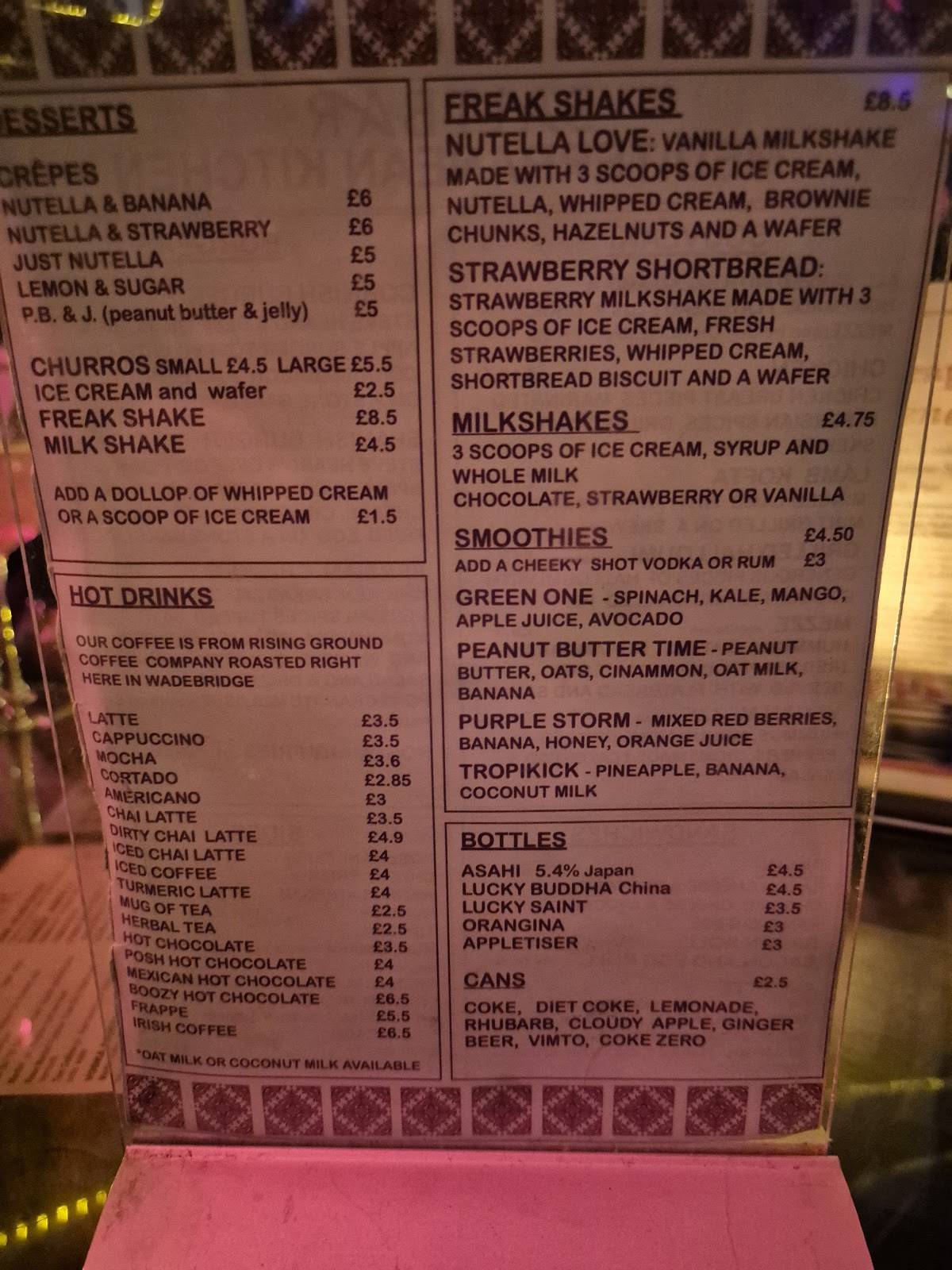 Menu at Saltbox restaurant, Wadebridge