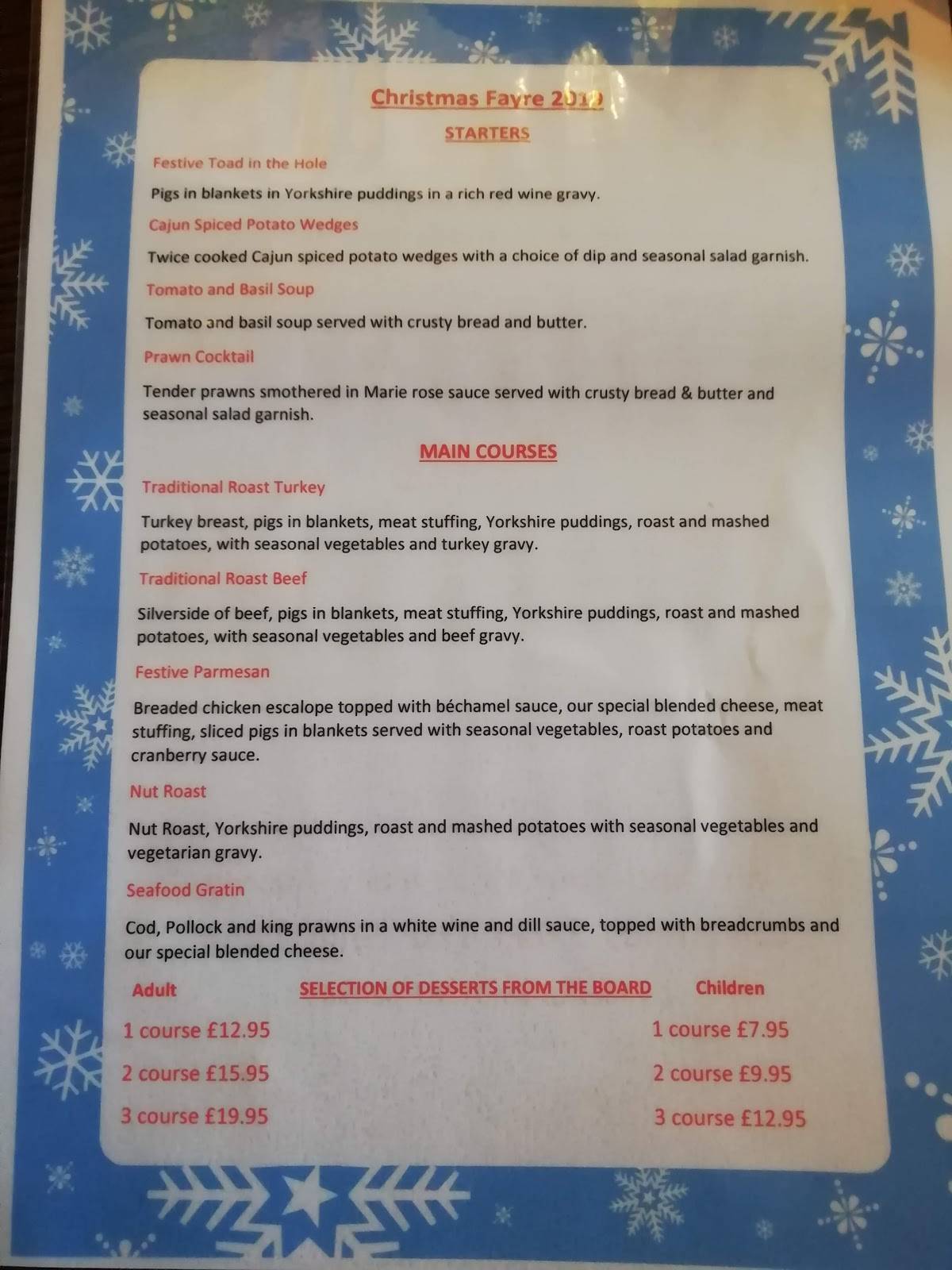Menu at The Ship Inn pub & bar, Saltburn-by-the-Sea, Saltburn Rd