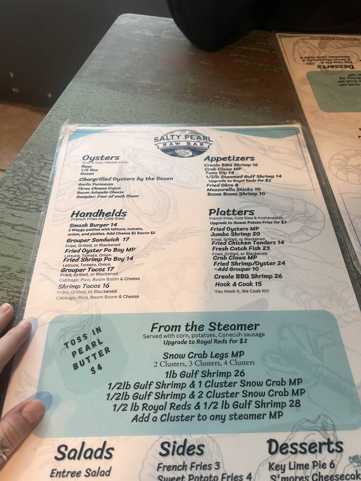 Menu at Salty Pearl Raw Bar and Steamer, Perdido Key