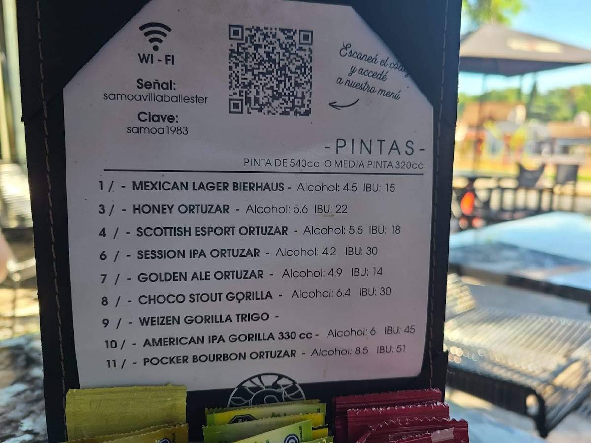 Carta del pub y bar Samoa, Villa Ballester