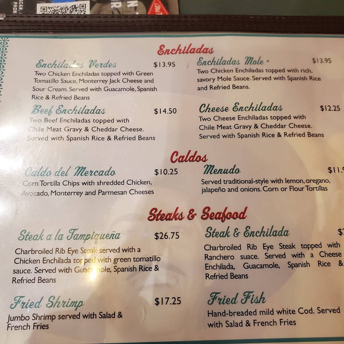 Menu at Mi Tierra Cafe y Panaderia, San Antonio