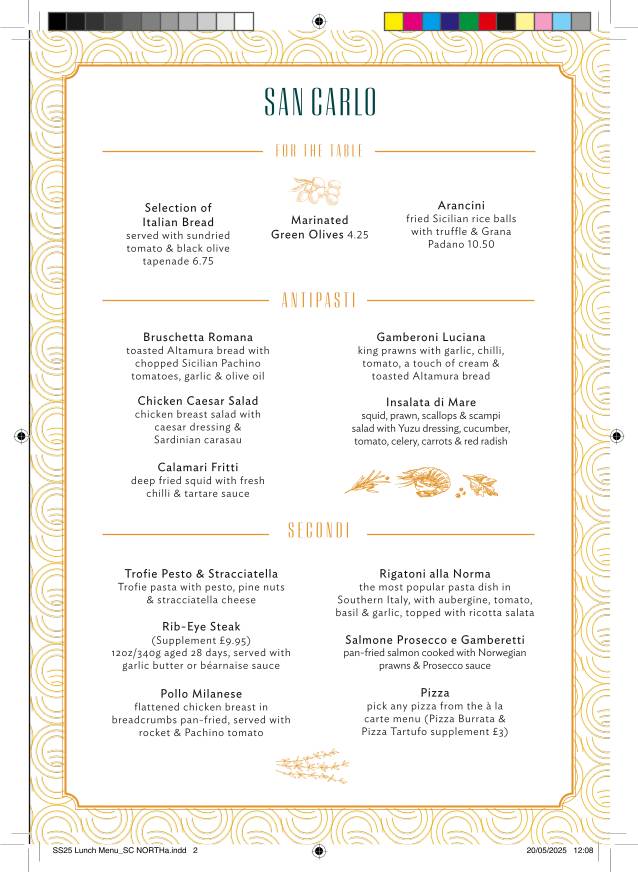 Menu at San Carlo - Birmingham restaurant, Birmingham