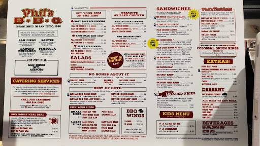 Menu at Phil's BBQ, Santee, Mission Gorge Rd