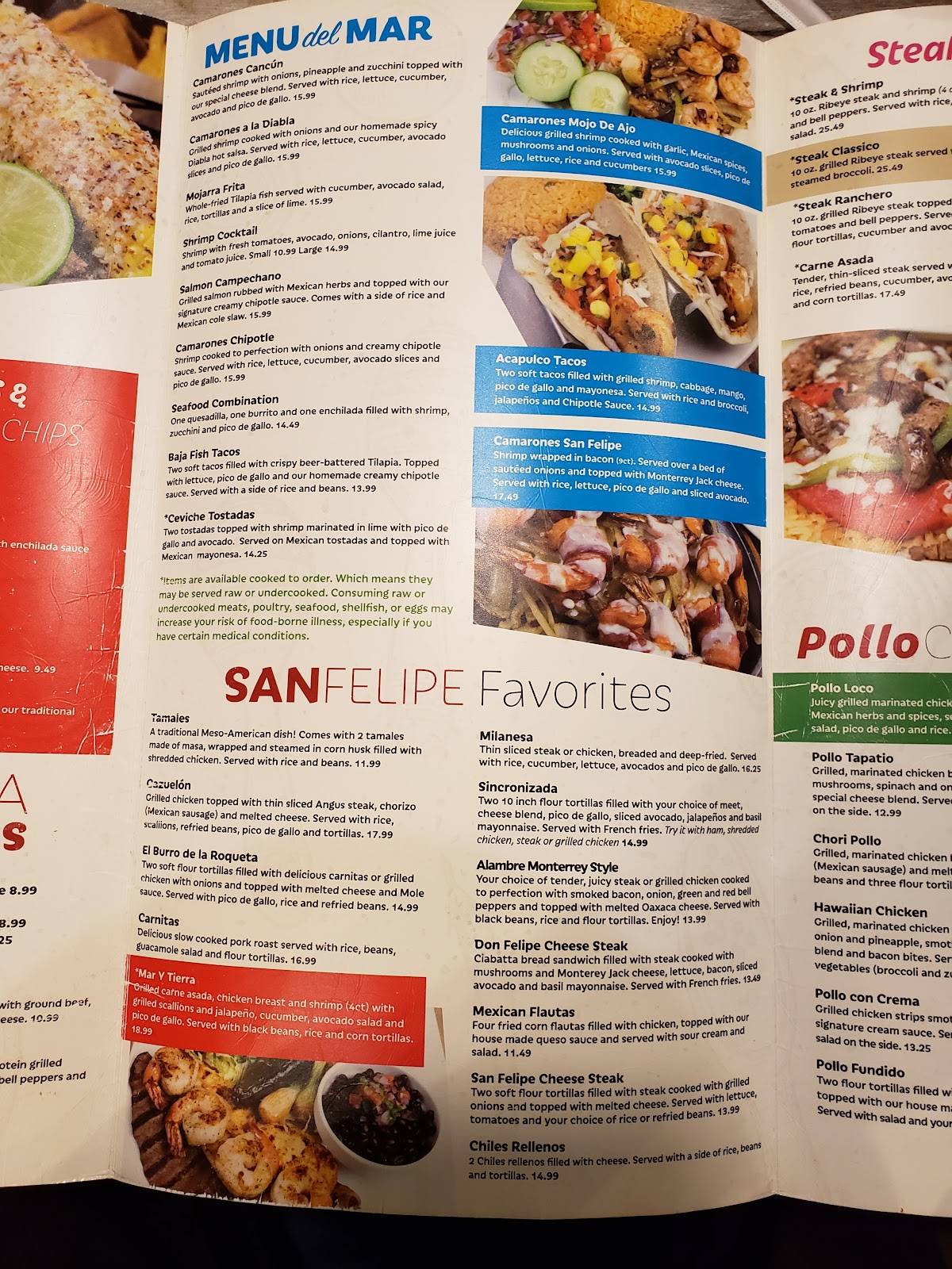 Menu at San Felipe Mexican Restaurant, Asheboro