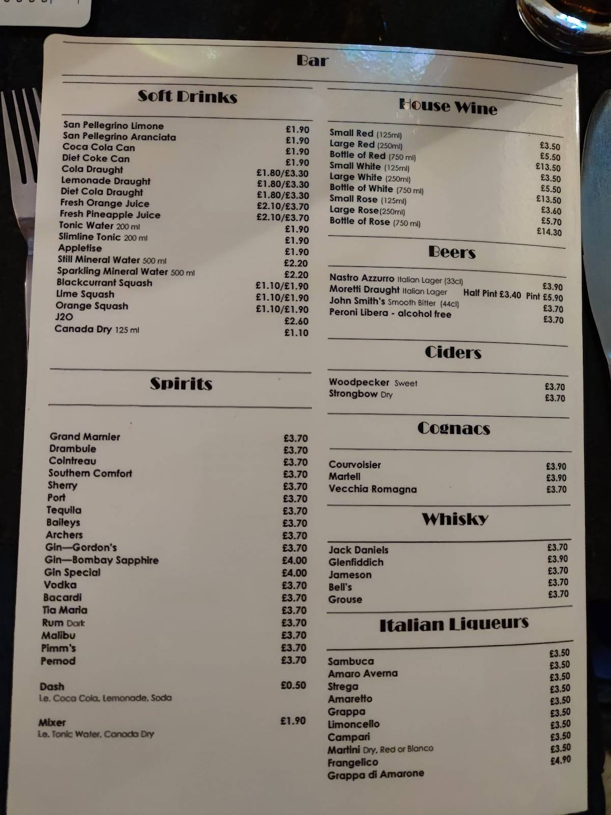 Menu at San Marco Restaurant, Filey