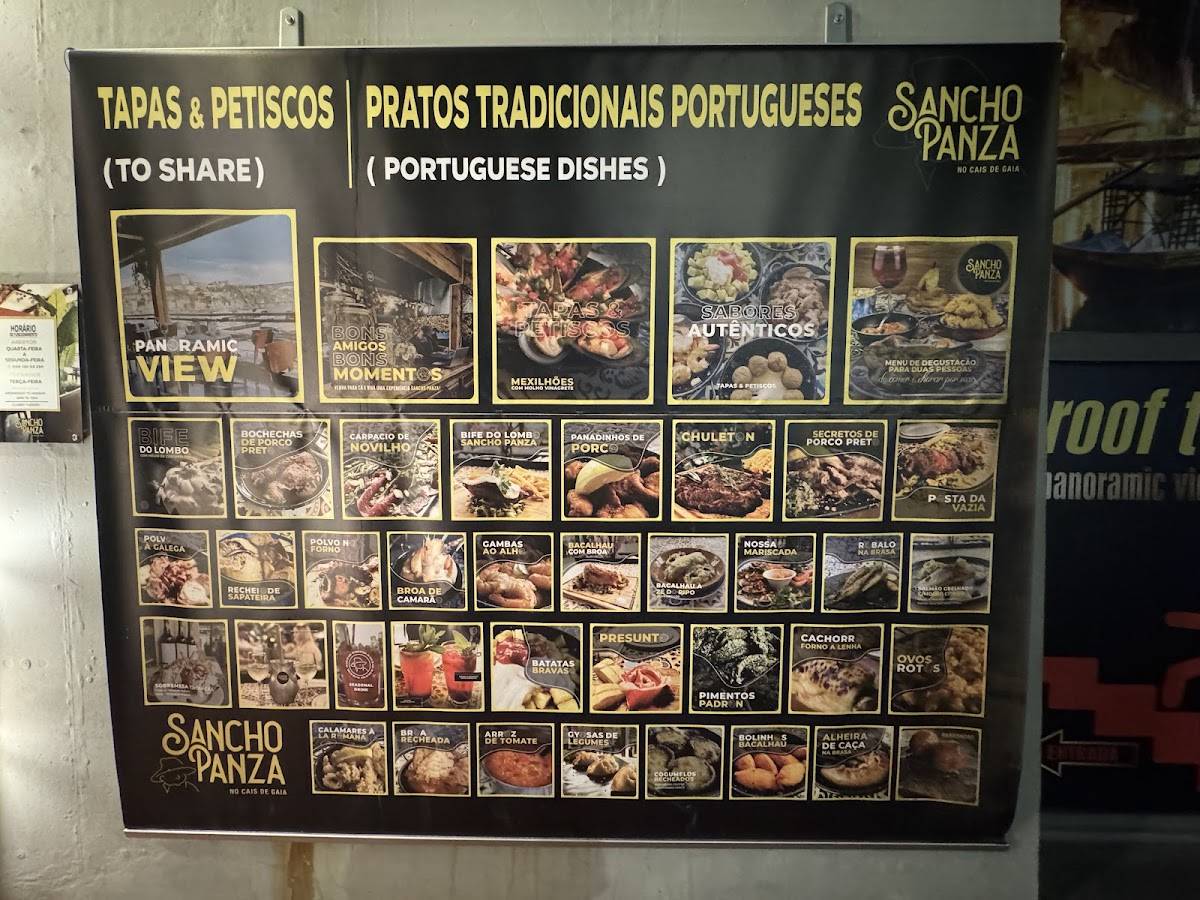 Menu em Sancho Panza...no Cais de Gaia restaurante, Vila Nova de Gaia