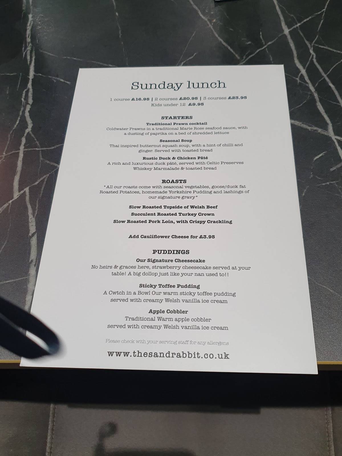 Menu at Sand Rabbit Bar & Grill, Port Talbot