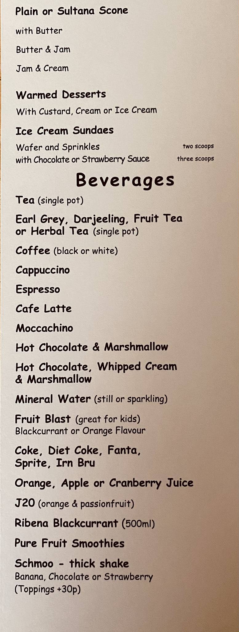 Menu at SandStone Cafe, Dornoch