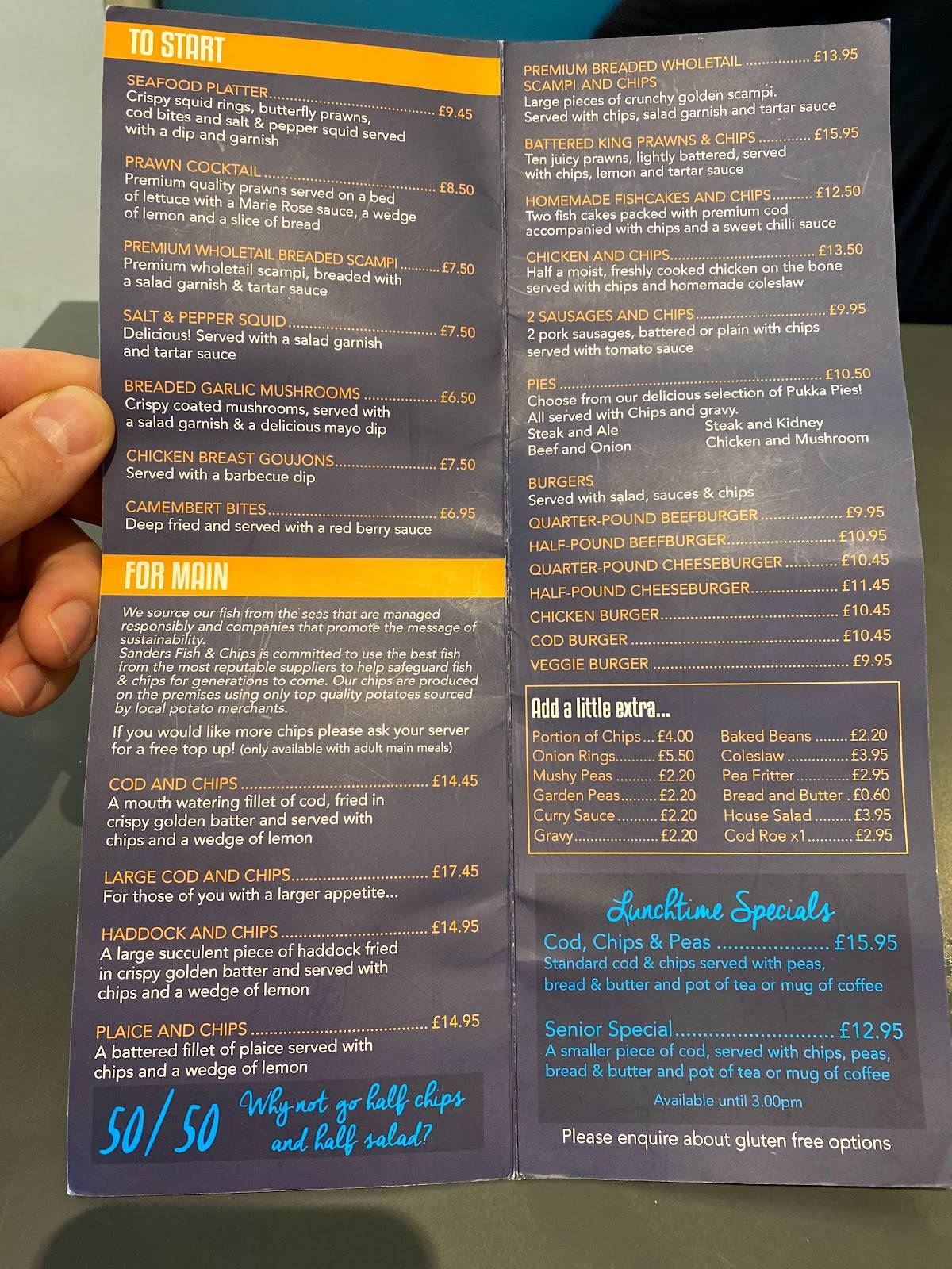 Menu at Sanders Fish And Chips fast food, Hayle