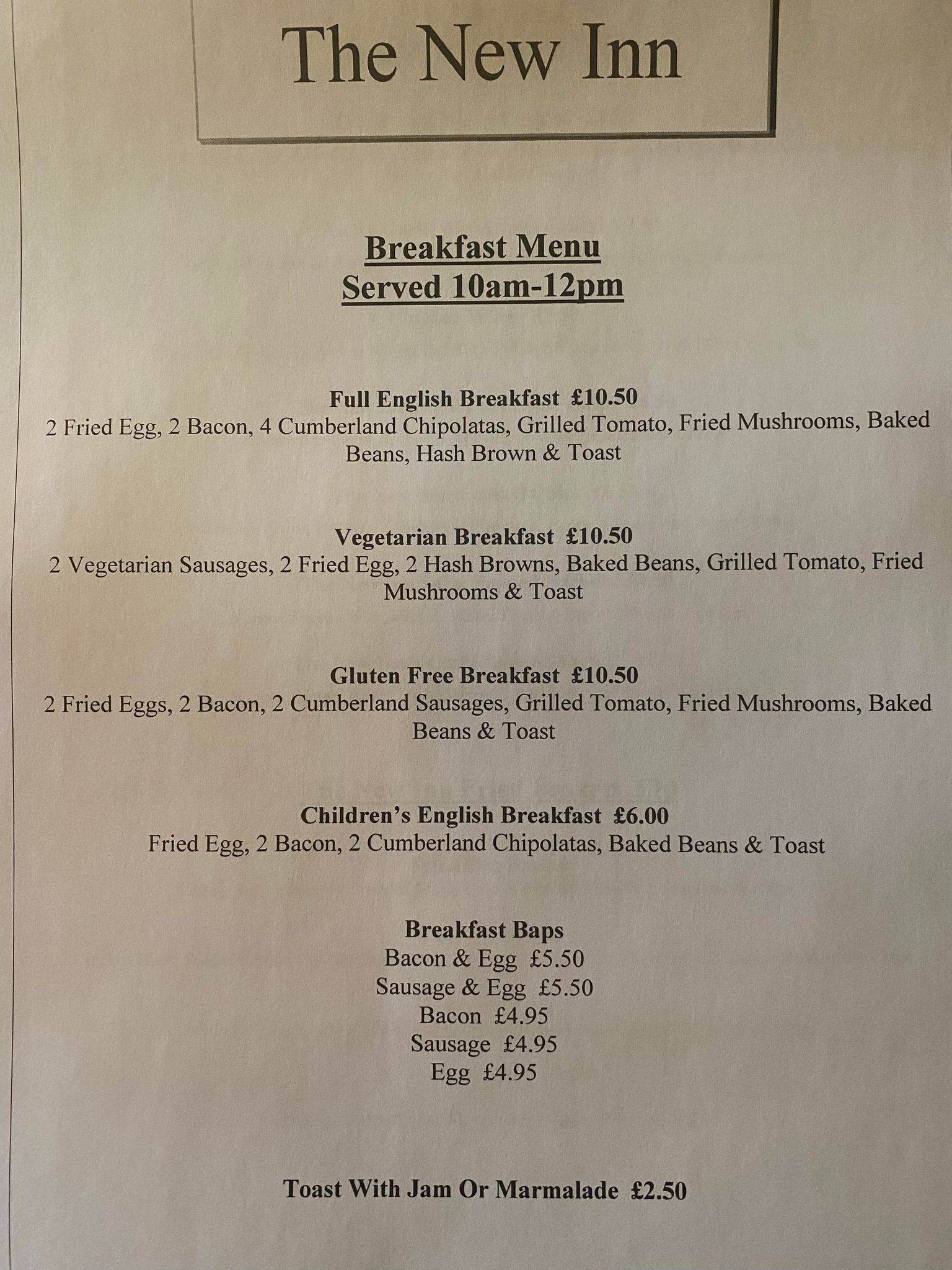 Menu at The New Inn pub & bar, Sandwich, 2 Delf Street