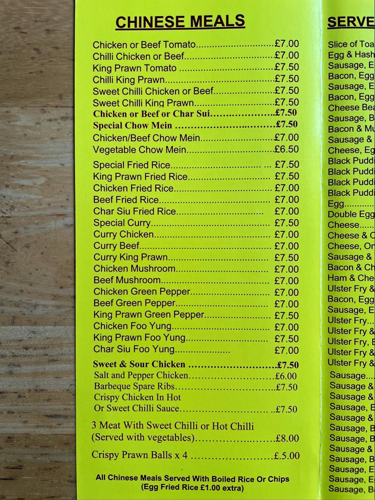 Menu at San's Cafe, Liverpool