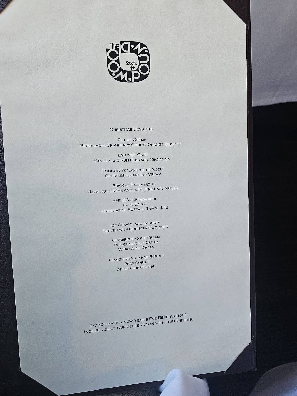 Menu at The Compound Restaurant, Santa Fe