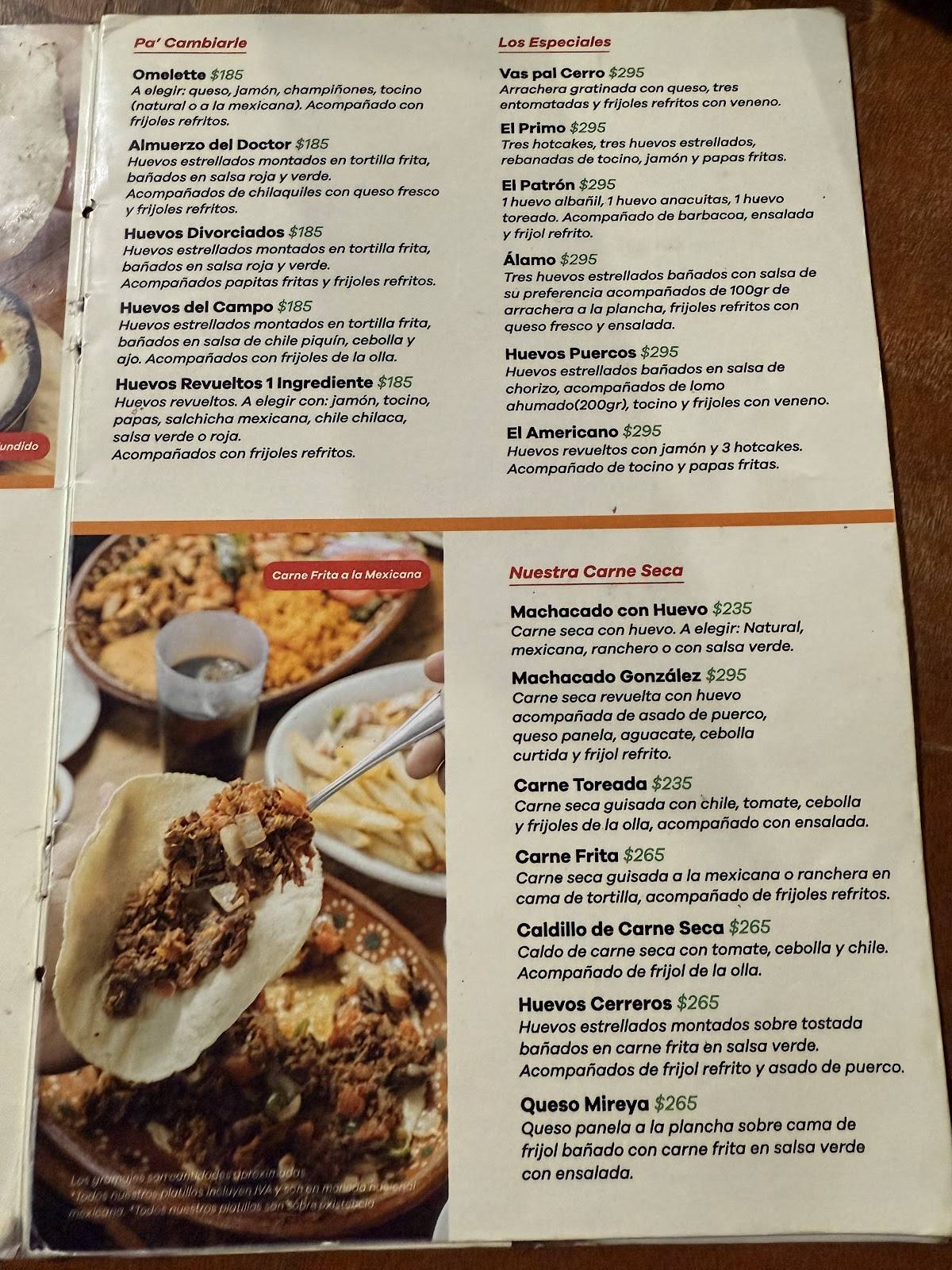 Carta del restaurante Los Toreados del Álamo, Santiago, México 85