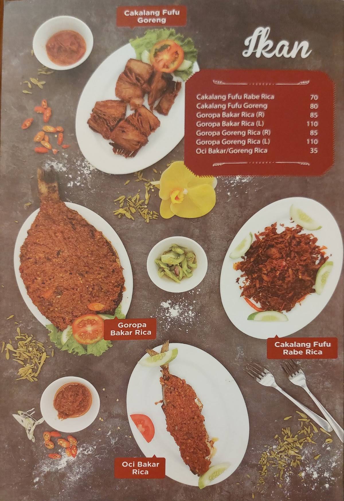 Menu at Sarang Oci, Restoran Manado - Tugu Tani restaurant, Central Jakarta