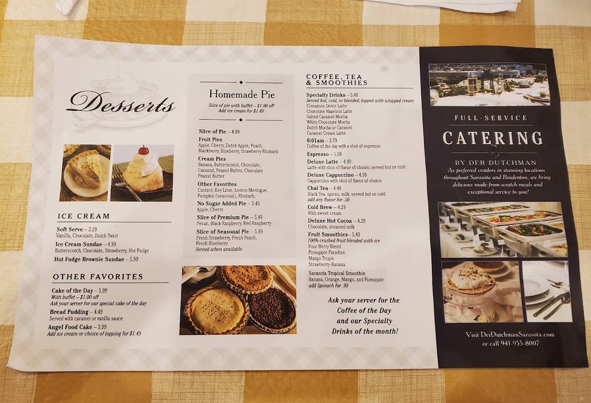 Menu at Der Dutchman restaurant, Sarasota, Bahia Vista St