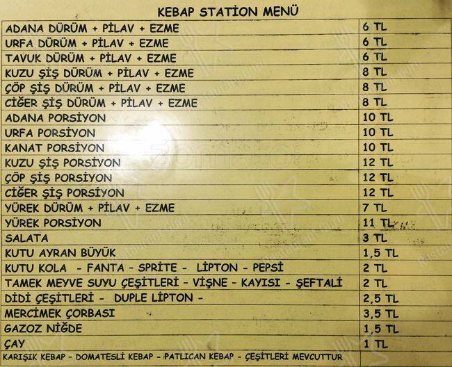 Menu at Saray Kebap Station, Istanbul