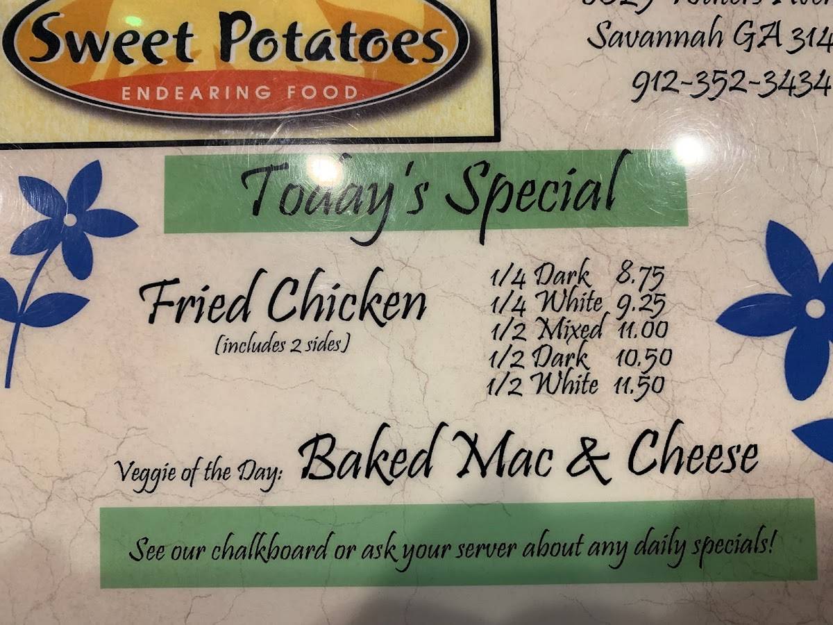 Menu at Sweet Potatoes Kitchen restaurant, Savannah