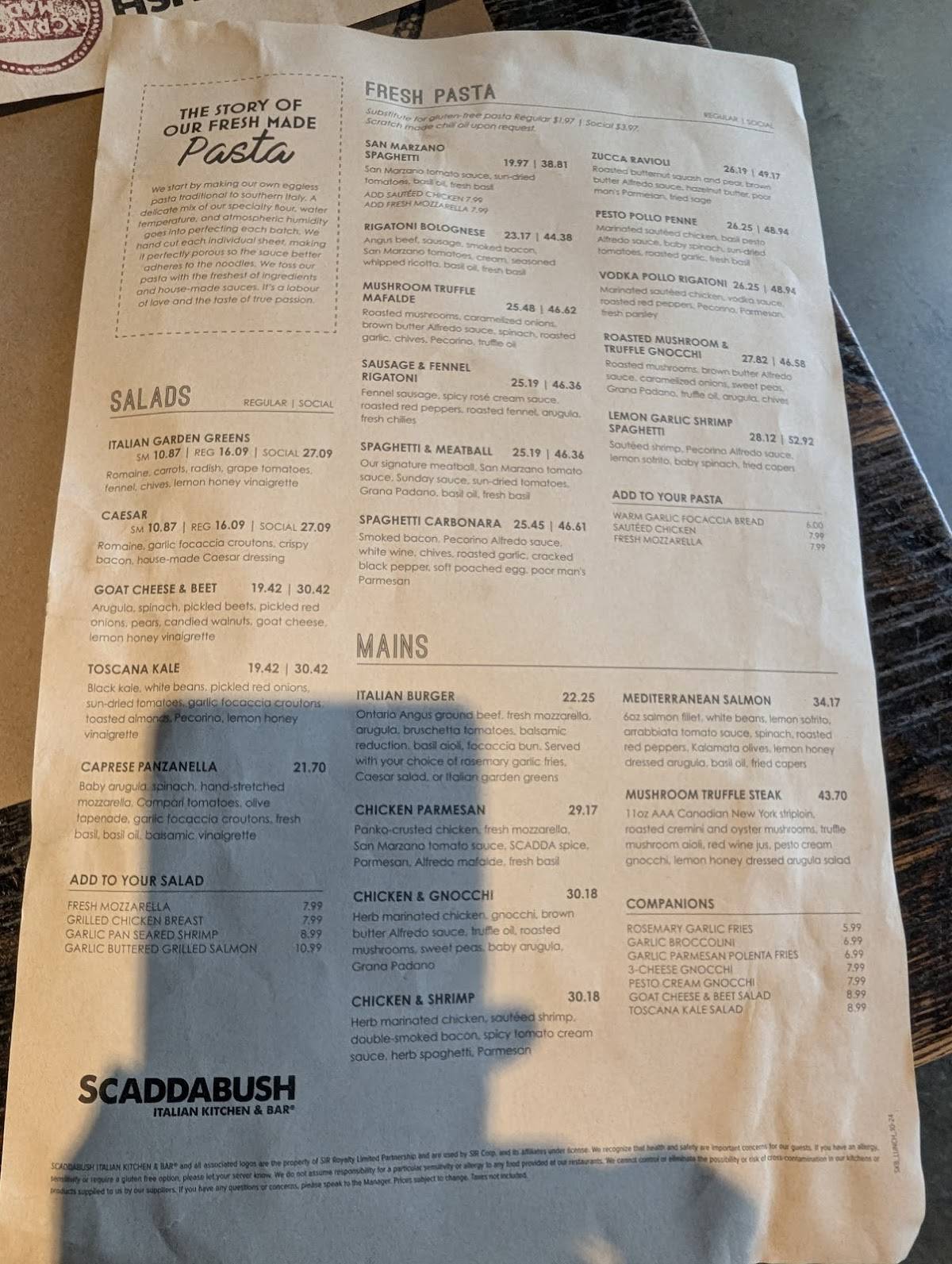 Menu at Scaddabush Italian Kitchen & Bar Front Street, Toronto, 200 ...