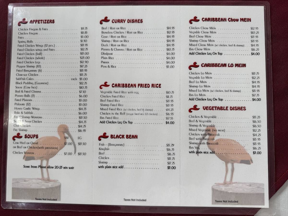 Menu at Scarlet Ibis Family Restaurant, Toronto