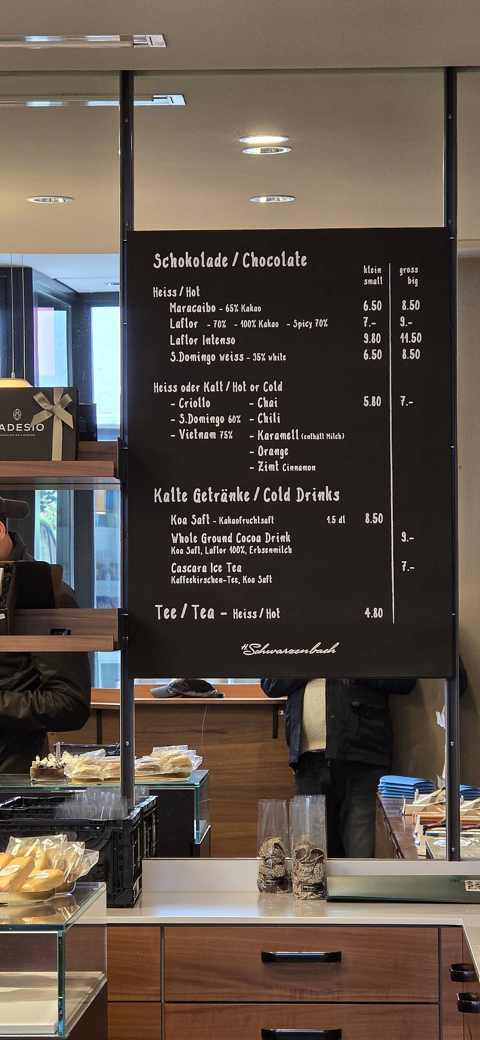 Menu at Schokolade & Espresso Bar, Zürich