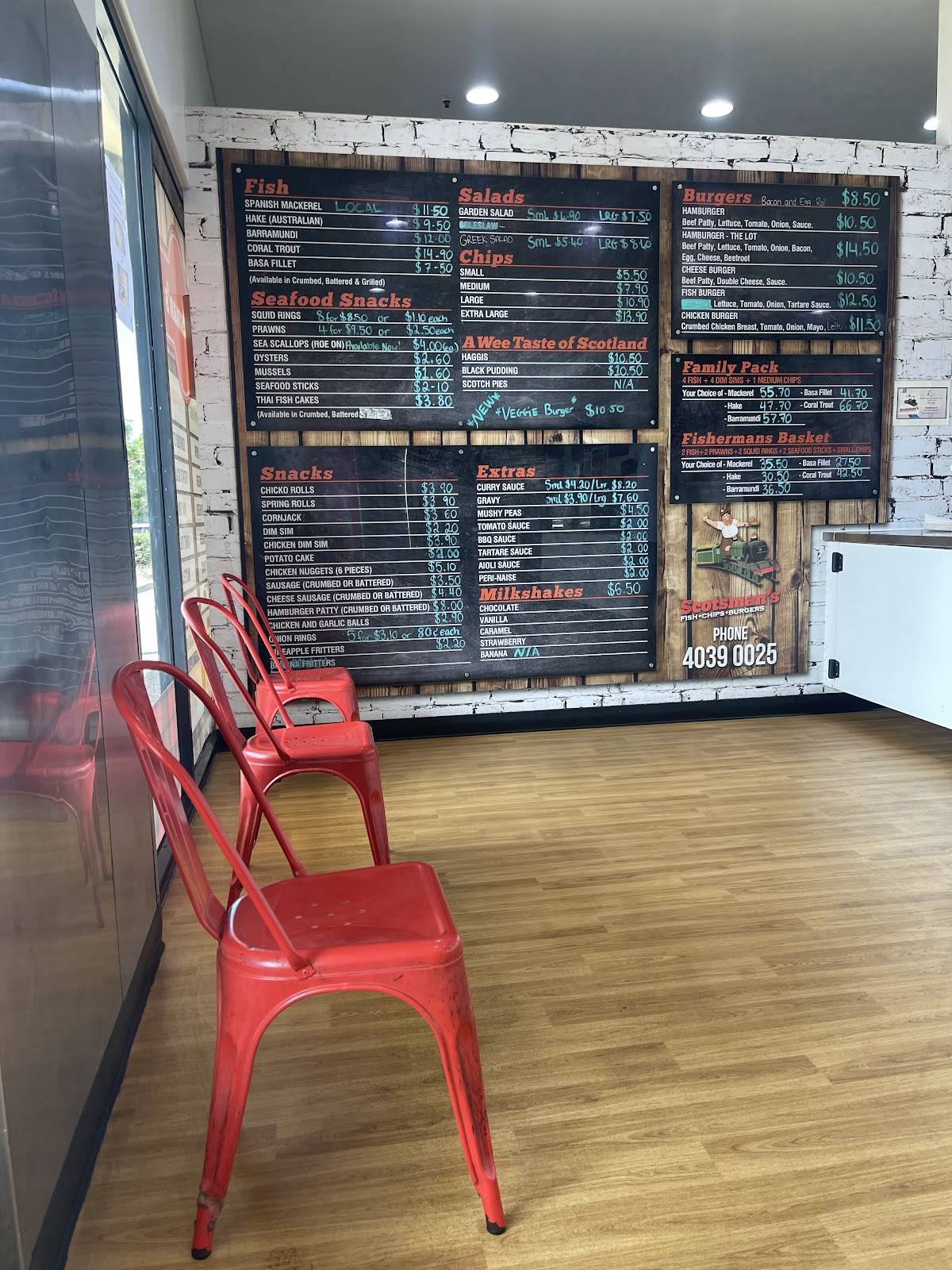 Menu at Scotsman's Fish + Chips + Burgers fast food, Redlynch